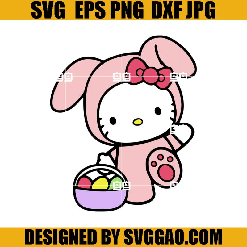Hello Kitty Bunny SVG, Hello Kitty Easter SVG, Happy Easter SVG