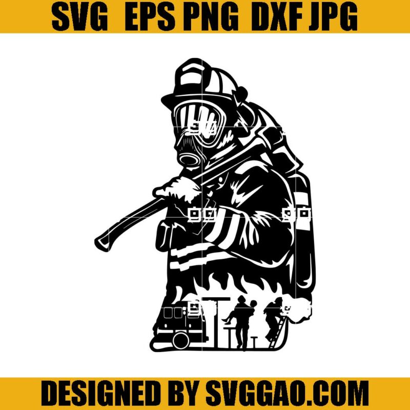 Fire Fighter Scene SVG, Rescue Stencil SVG, Emergency Respondent SVG
