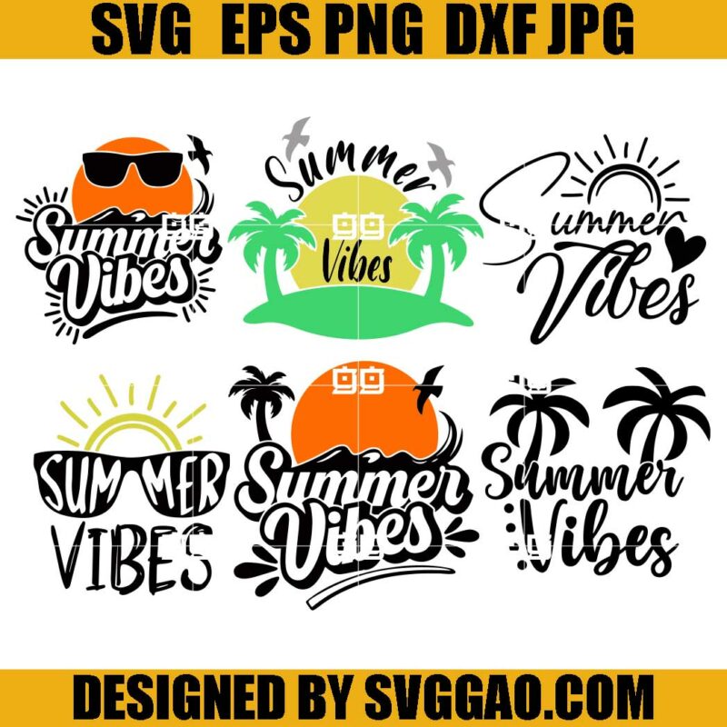 Summer Vibes SVG Bundle, Happy Summer SVG, Palm Trees SVG
