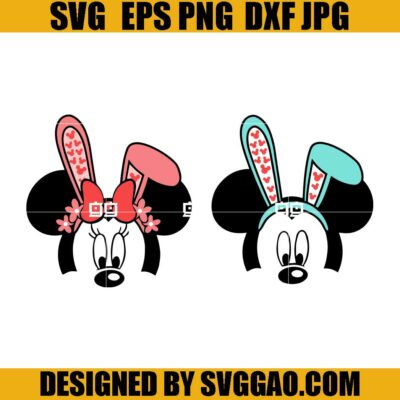 Head Mickey Easter SVG Bundle, Mickey Mouse Bunny SVG, Minnie Bunny SVG