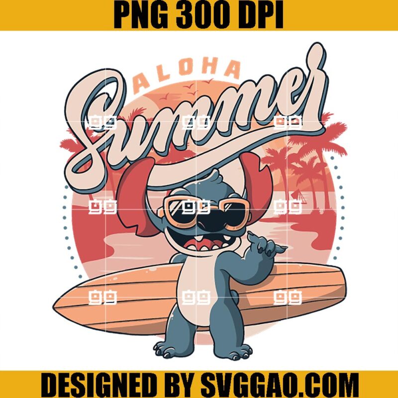 Aloha Summer PNG, Stitch Summer PNG, Cartoon Summer PNG