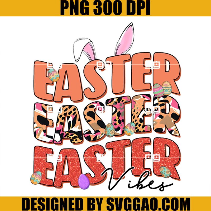 Retro Easter Vibes PNG, Bunny Easter Vibes PNG, Leopard Bunny Ear PNG