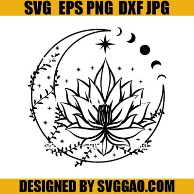 Moon Lotus SVG, Floral Crescent Moon SVG, Flower Moon SVG – SVGGAO