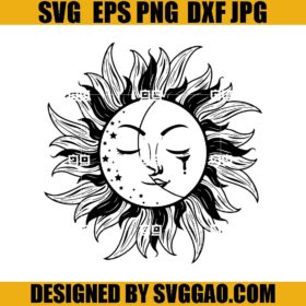 Sun & Moon SVG, Sun Face SVG, Celestial Sun SVG