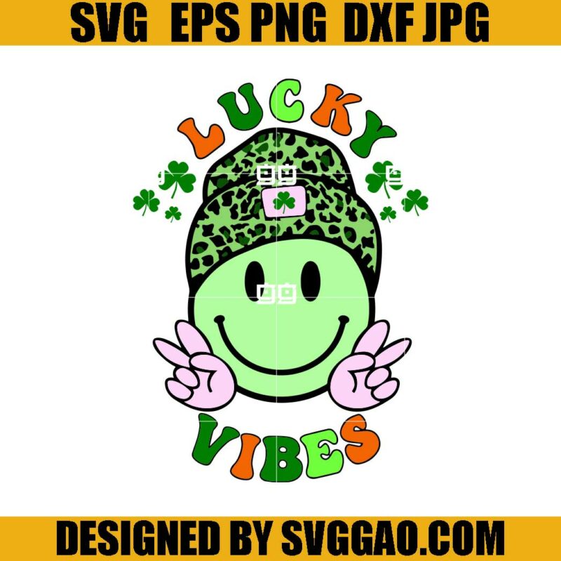 Lucky Vibes Retro Smiley Face SVG, St Paddy Day SVG