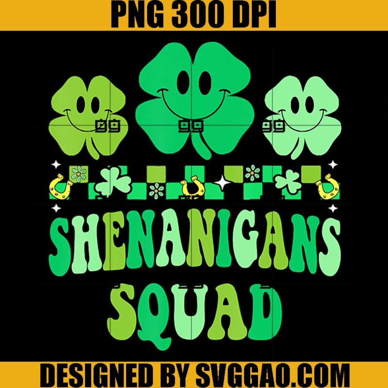Shenanigans Squad PNG, Groovy St Patricks Day PNG, Retro Shamrock PNG