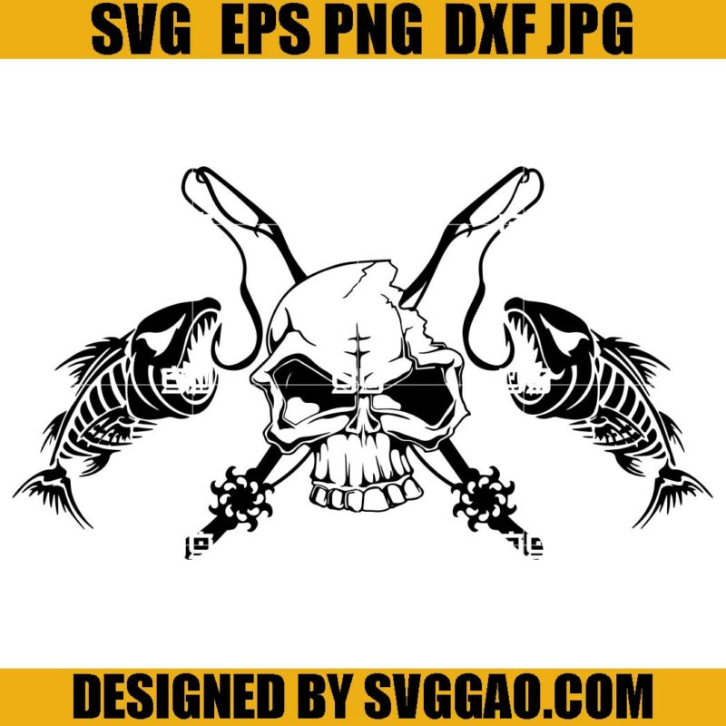 Fishing Skull SVG, Fish Hook Skull SVG, Skeleton Fish SVG