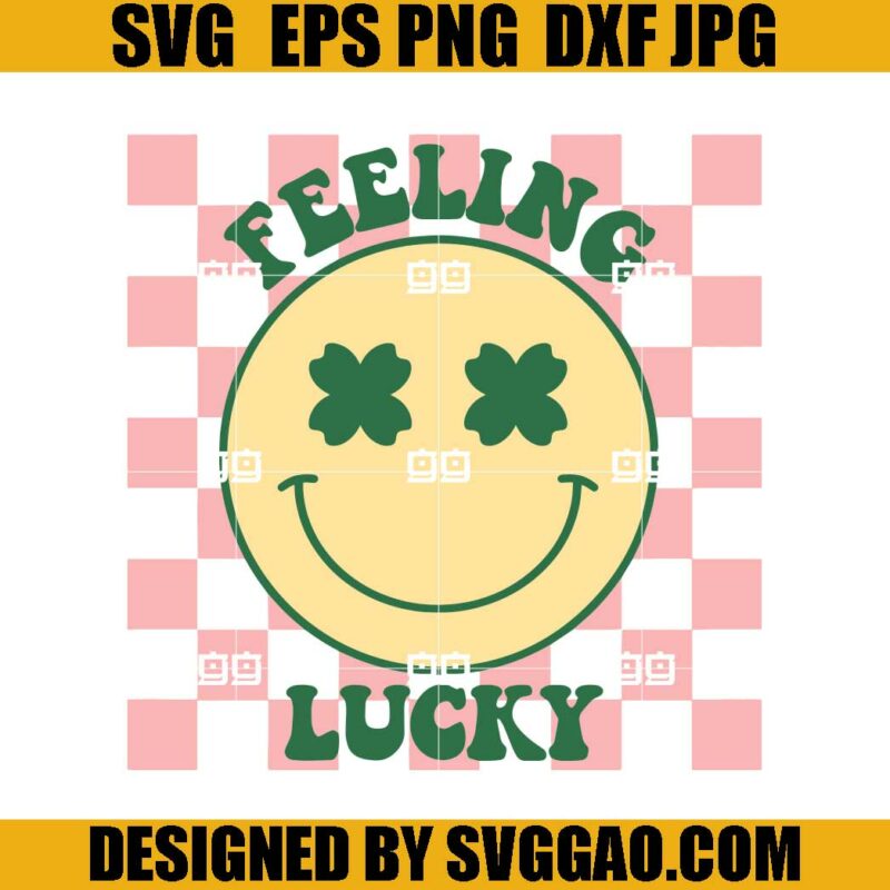 Feeling Lucky SVG, Retro Smile Shamrock SVG, St Patrick Day SVG