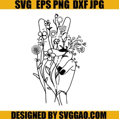 Wildflowers Hands SVG, Hand Peace Sign SVG, Floral Hand SVG