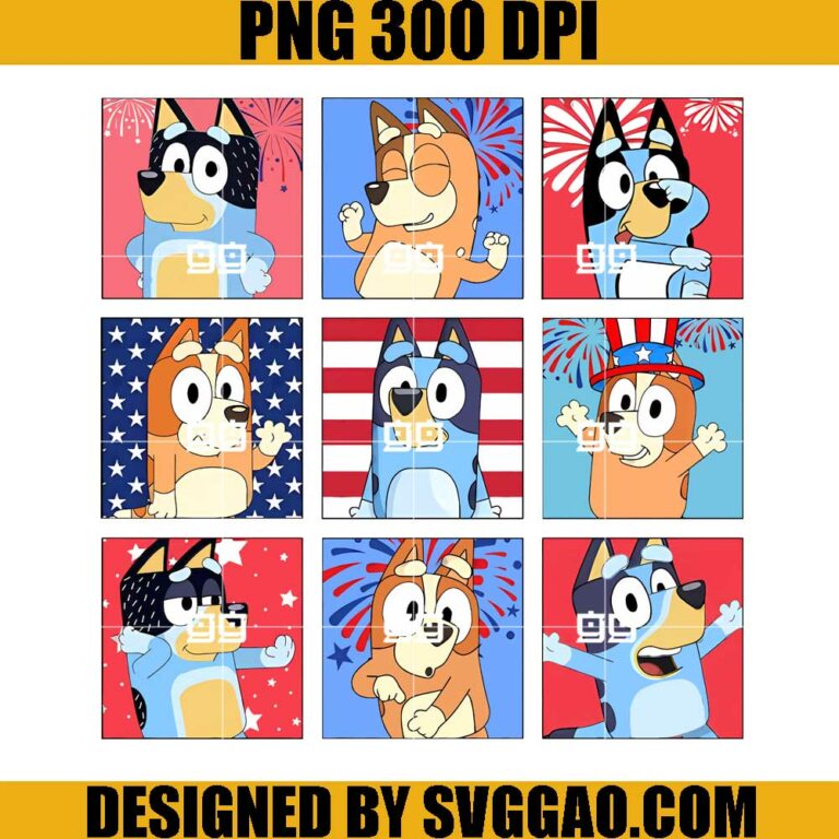 Red White Bluey PNG, Bluey Bingo 4th Of July PNG, Fourth Of July PNG