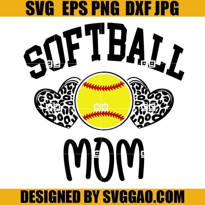 Softball Mom SVG, Leopard Heart Love Mom SVG, Leopard Softball Mom SVG ...