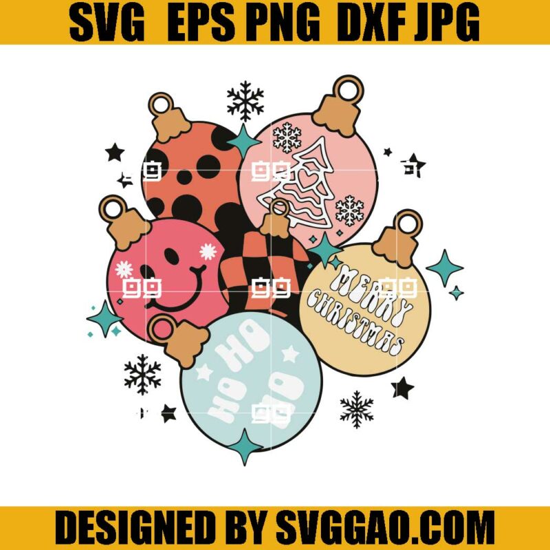 Christmas Balls SVG, Retro Xmas SVG, Groovy Christmas Ornaments SVG