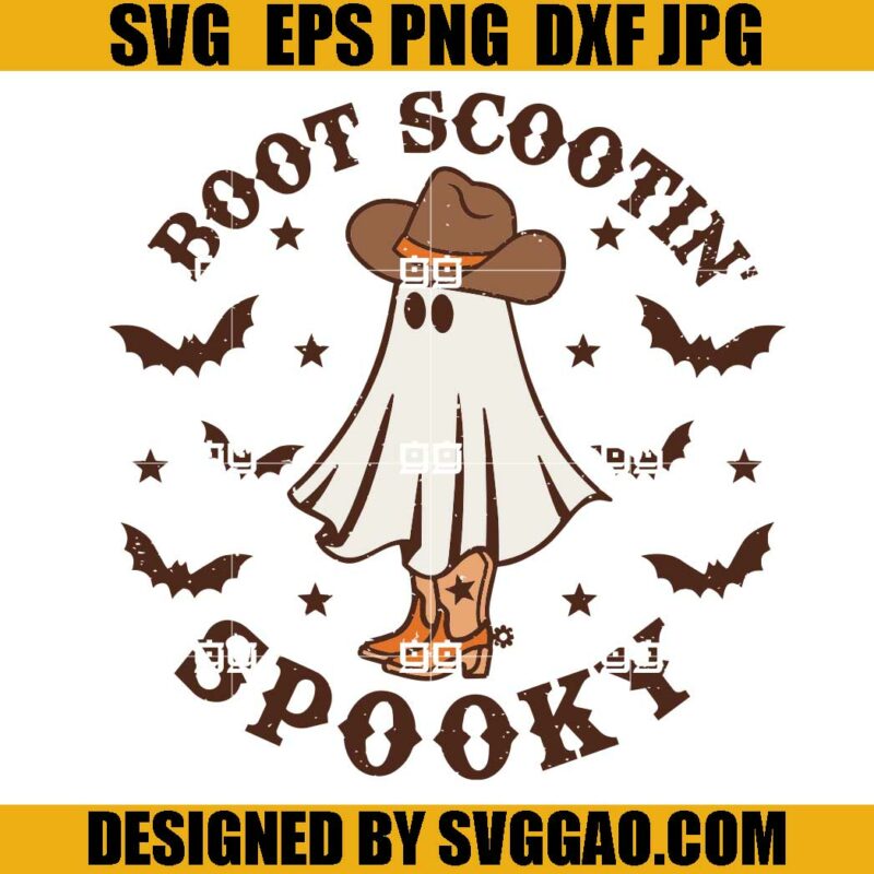Boot Scootin Spooky SVG, Halloween Cowboy Ghost SVG, Retro Halloween ...