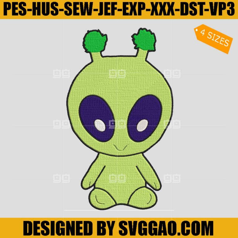 Green Alien Embroidery Design, Cute Green Alien Embroidery File