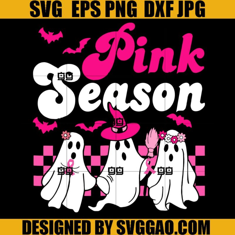 Pink Season SVG, Ghost Witch Hat Breast Cancer Awareness SVG, Ribbons ...