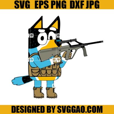 Bluey Steyr Aug SVG, Bluey Gun SVG, Bluey Heeler Puppy Dog SVG