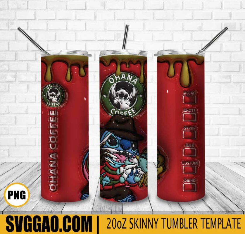 Stitch Freddy Krueger 3D Puff 20oz Tumbler Wrap PNG, Horror Stitch ...