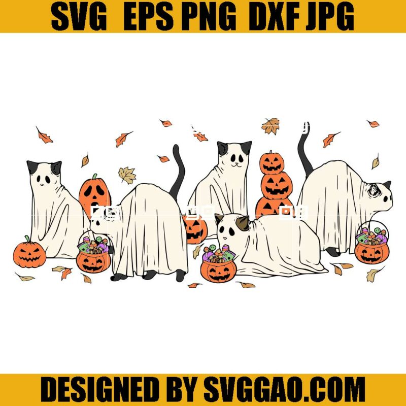 Halloween Ghost Cat SVG, Ghost Cat Pumpkin Candy SVG, Halloween Cat SVG ...
