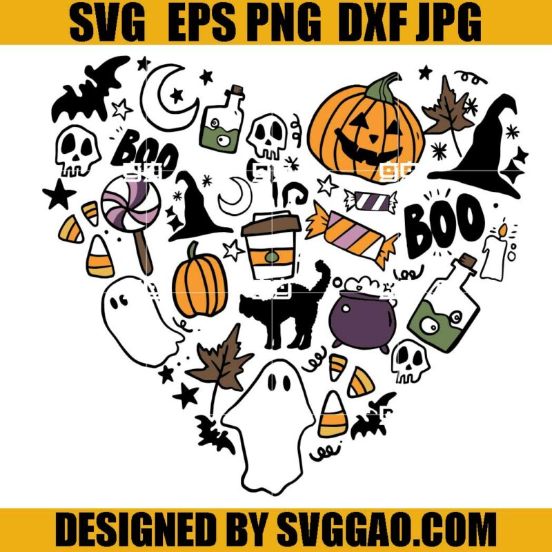 Halloween Heart Doodles SVG, Halloween Doodles SVG, Boo Halloween SVG ...