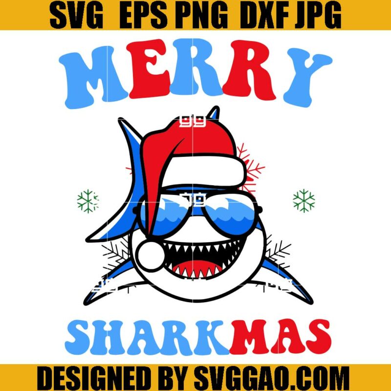 Merry Sharkmas SVG, Funny Shark Christmas SVG, Santa Shark SVG