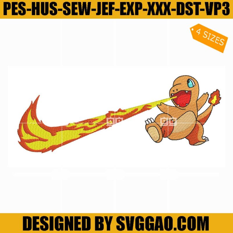 Nike Hitokage Embroidery File, Swoosh Pokemon Hitokage Embroidery Design