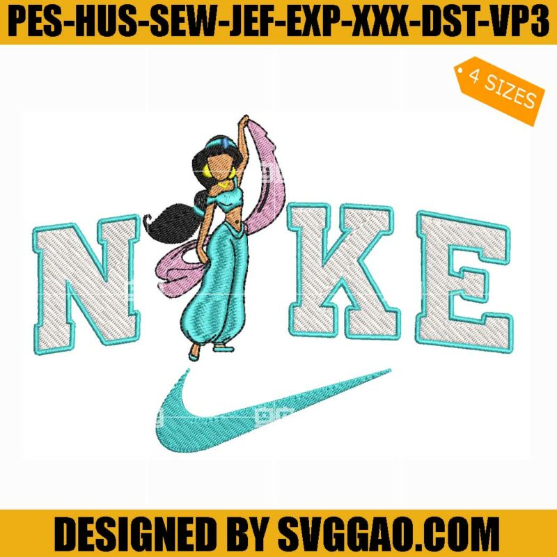 Swoosh Jasmine Embroidery Design, Nike Princess Jasmine Embroidery File