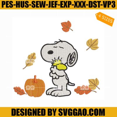 Peanuts Snoopy Autumn Embroidery Design, Woodstock Snoopy Embroidery File