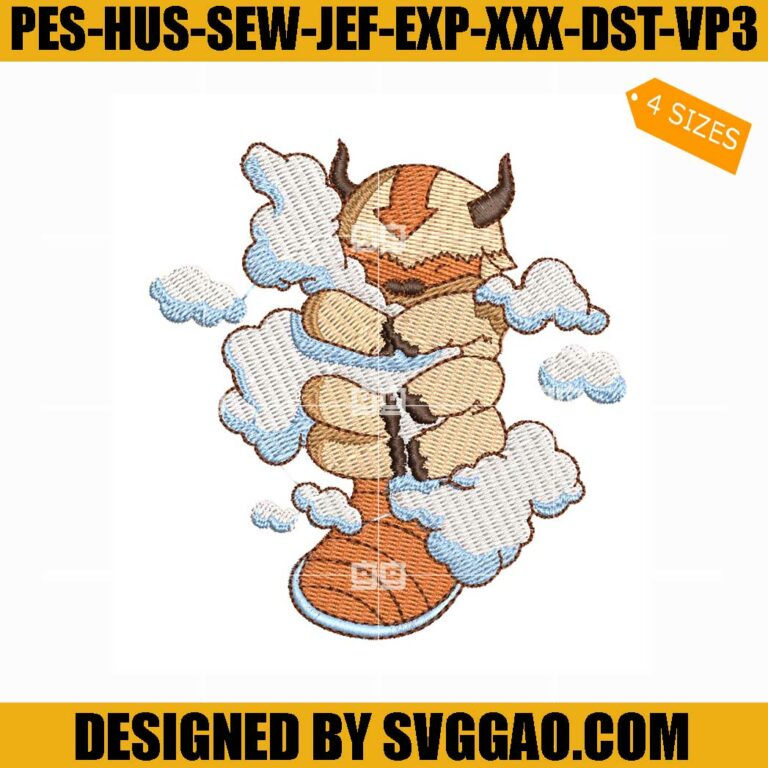 Aang Appa Embroidery Design, Avatar Aang Embroidery File
