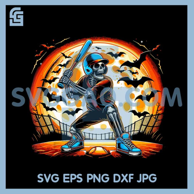 Baseball Halloween PNG, Baseball Skeleton Batter Halloween PNG