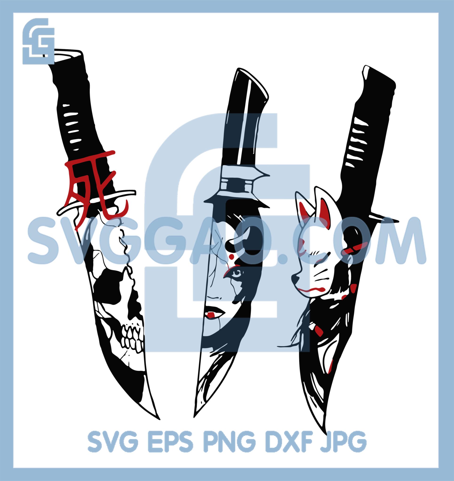 Anime Knife Face Svg, Kitsune Knife Svg, Cat Knife Face Svg