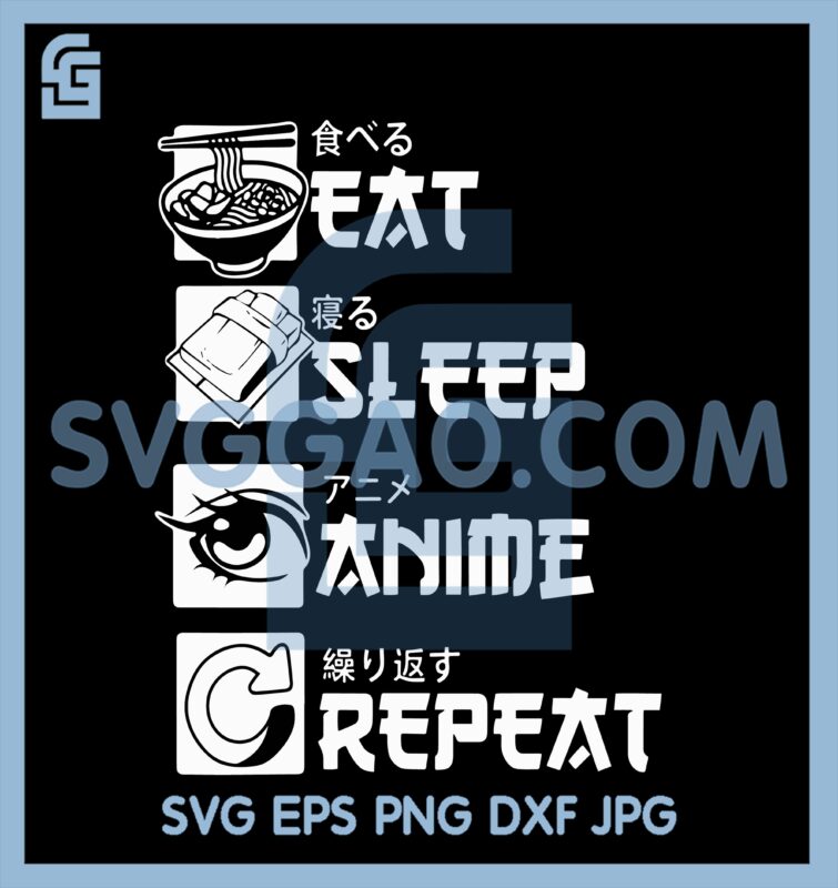 Eat Sleep Anime Repeat Svg, Anime Otaku Svg, Anime Lovers Svg