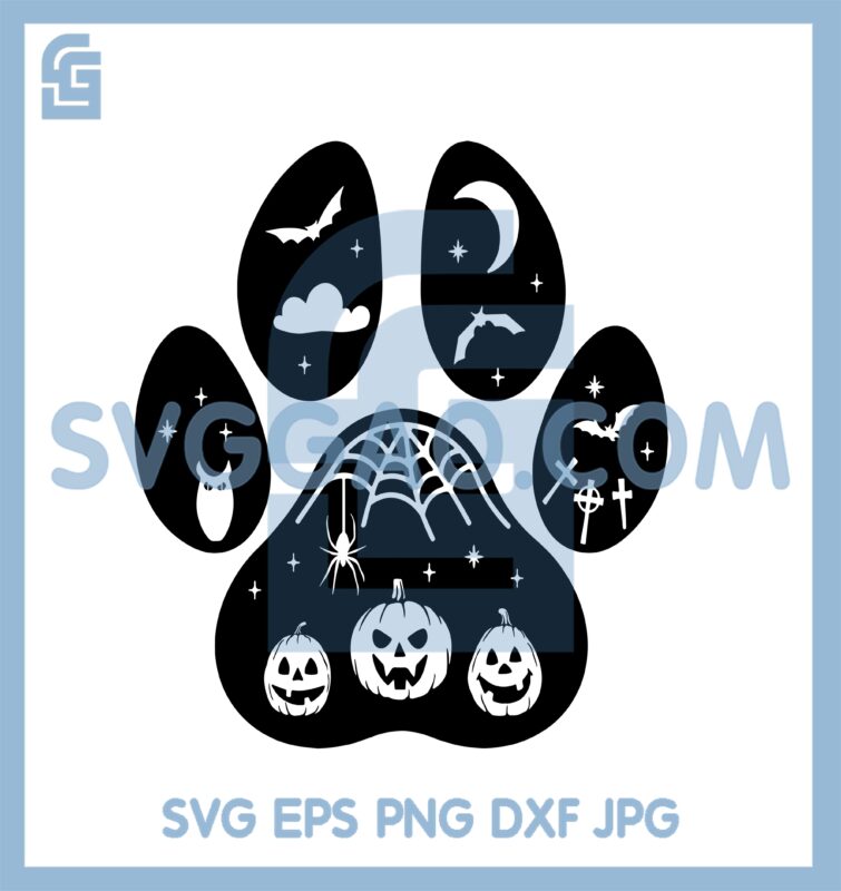 Dog Paw Pumpkin Svg, Halloween paw Svg, Dog Paw Witch Moon Svg – SVGGAO
