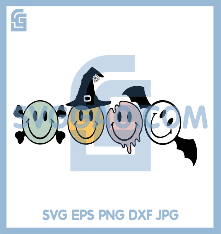 Halloween Smileys Hat Witch Svg, Smiley Face Svg, Spooky Vibes Retro Halloween Svg