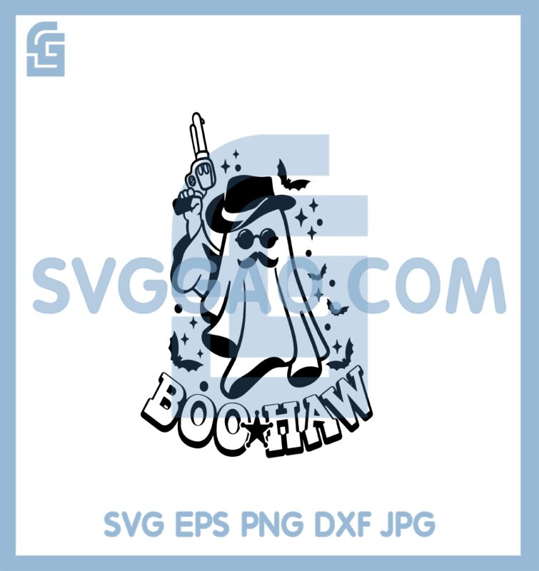 Boo Haw Holding A Gun Svg, Ghost Cowboy Hat Svg, Halloween Ghost Cowboy Svg