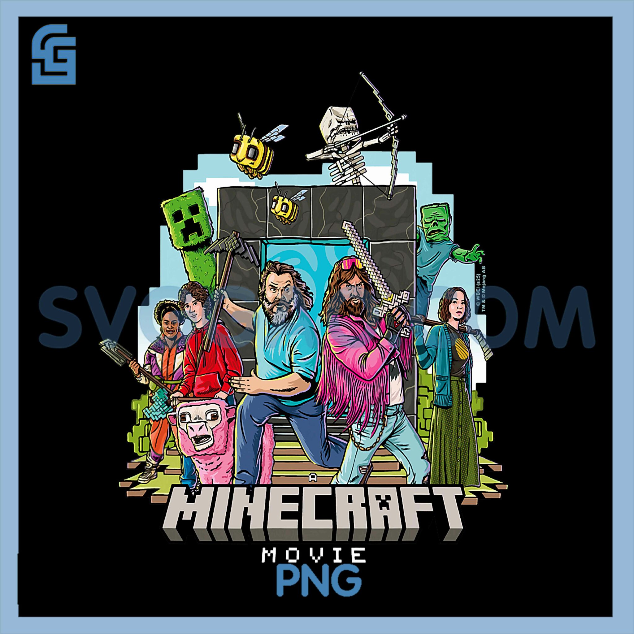 A Minecraft Movie Main Characters PNG, Group Shot Cartoon Style PNG