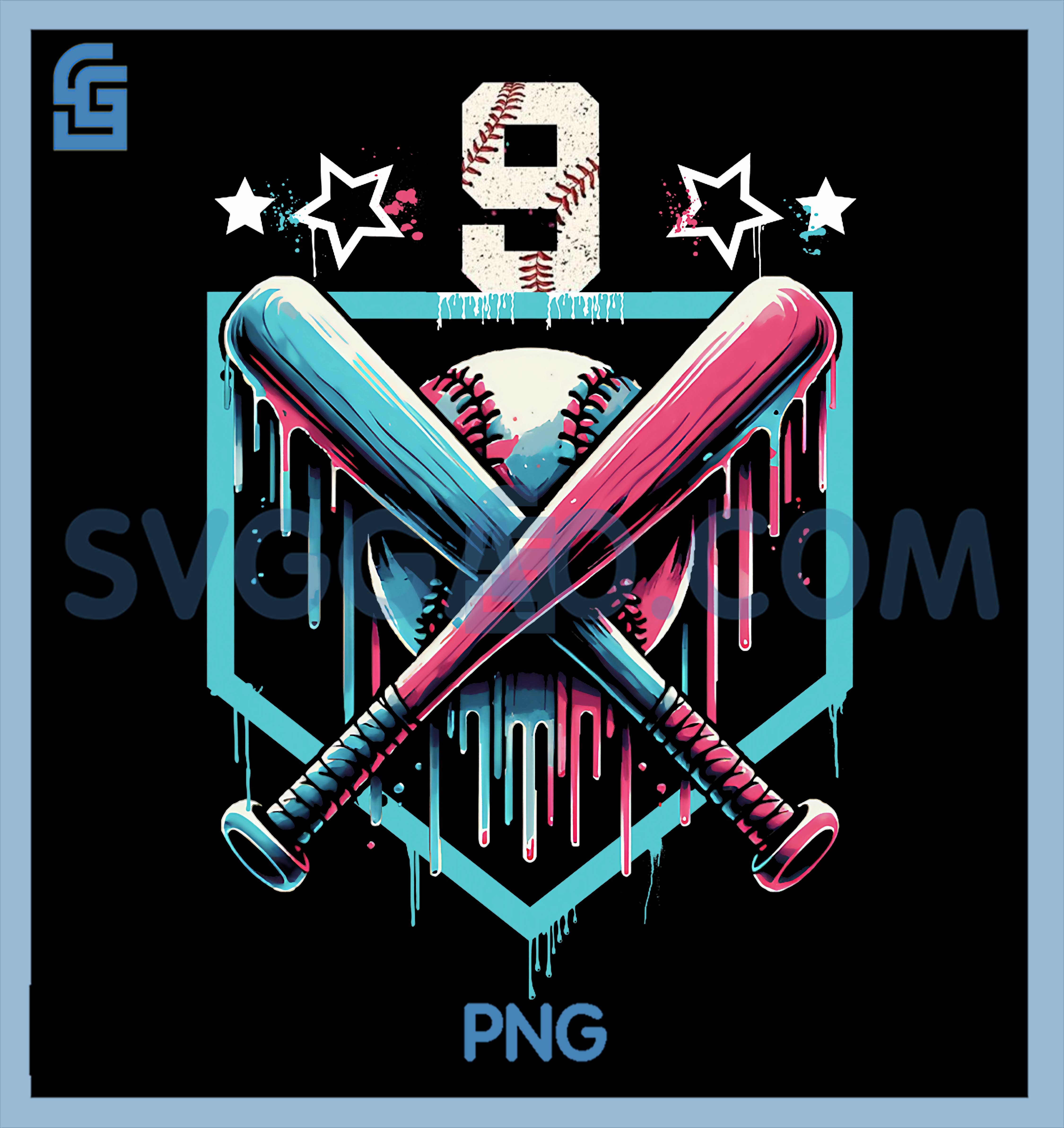Baseball Drip 9th Birthday PNG, Boys Number 9 Youth 9 Year Old PNG – SVGGAO