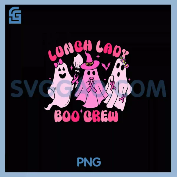 Lunch Lady Boo Crew Groovy PNG, Halloween Breast Cancer PNG Copy