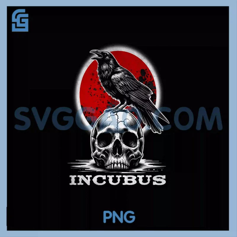 Incubus Skull With PNG, Moon And Crow Gothic Halloween Art PNG