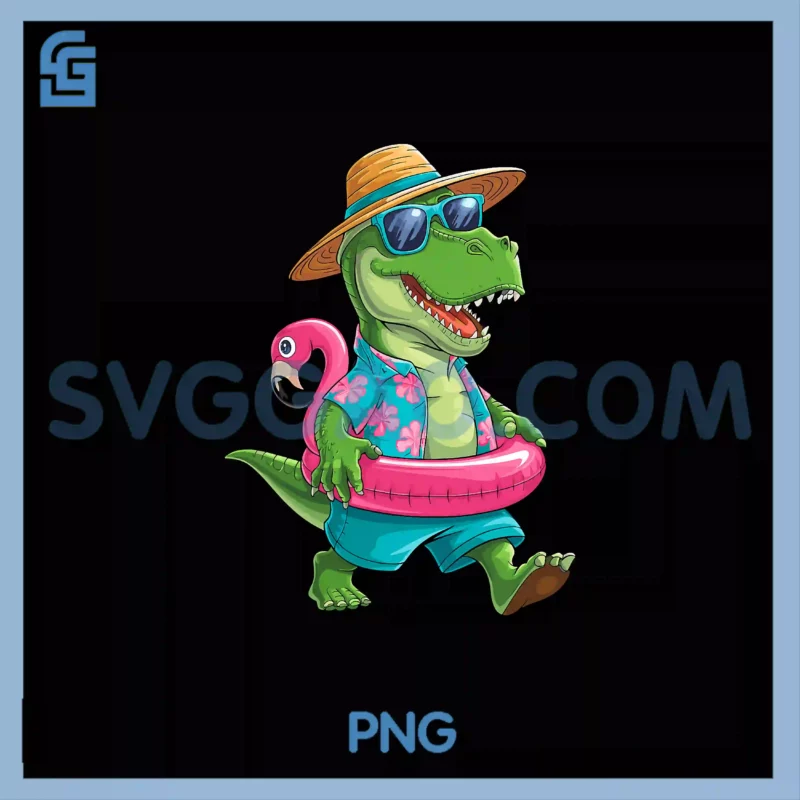 Pool Party Dinosaur Pink Flamingo Float PNG, T Rex Summer PNG