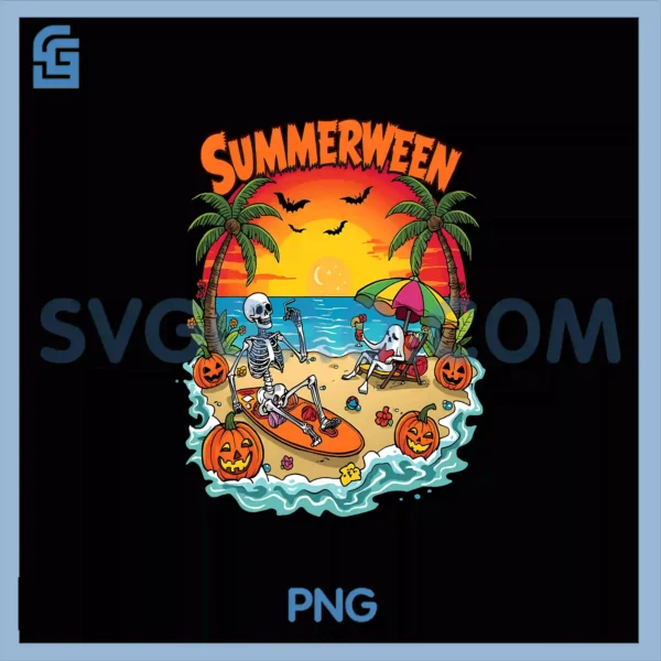 Summerween Skeleton Beach PNG, Party Halloween Vibes PNG – SVGGAO