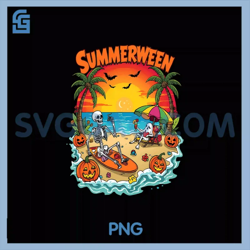 Summerween Skeleton Beach PNG, Party Halloween Vibes PNG
