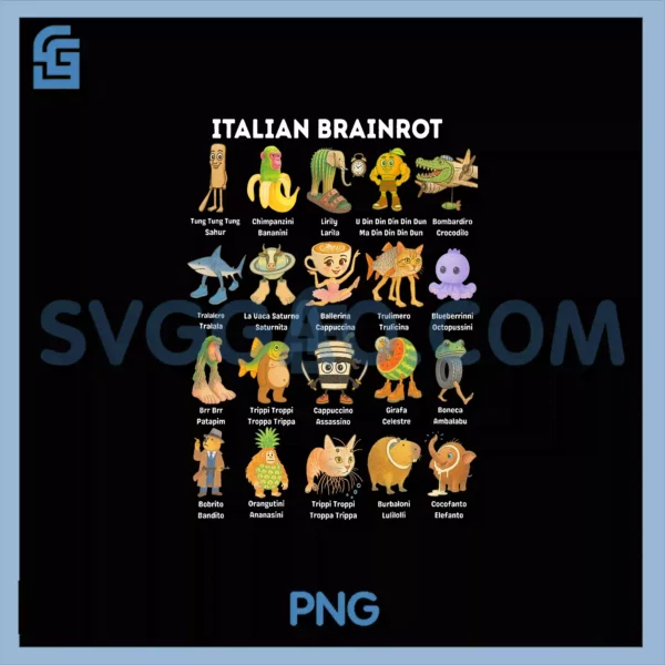 Types Of Italian Brainrot PNG, Character Hand Drawn PNG