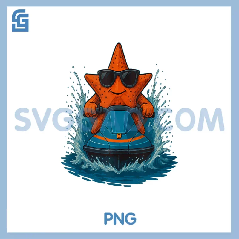 Cool Starfish With Sunglasses PNG, Marine Star Jet Ski Rider PNG