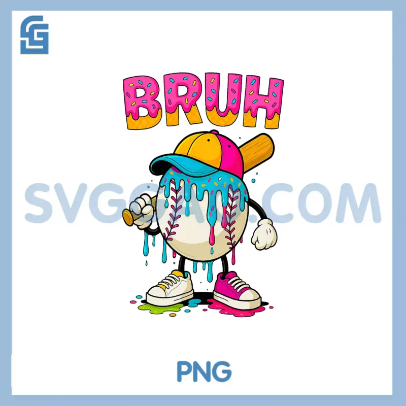 Baseball Drip PNG, Bruh Baseball Drip Ice Cream PNG
