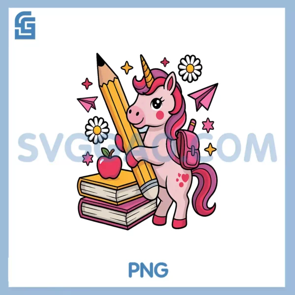 Cute Unicorn Holding Pecil PNG, Back To School PNG – SVGGAO