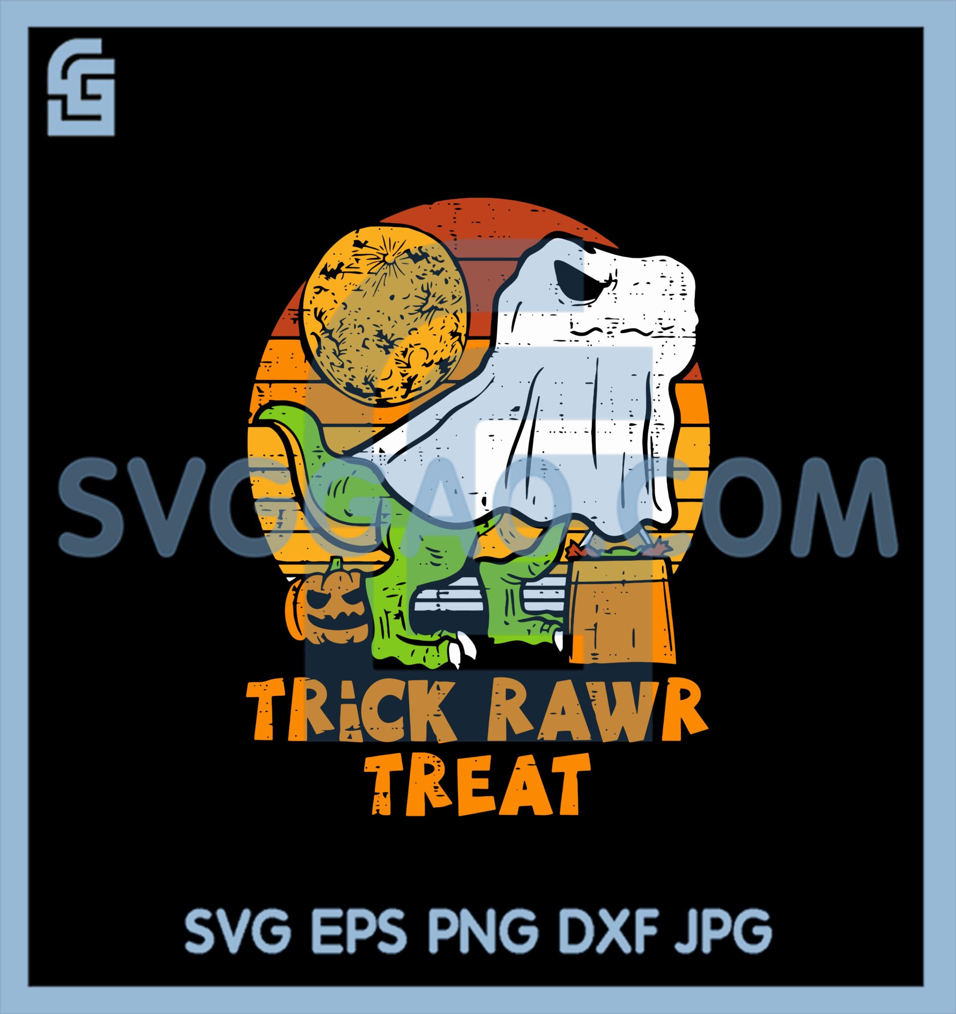 Dinosaur Holding Pumpkin Svg, Trick Rawr Treat Ghost SVG