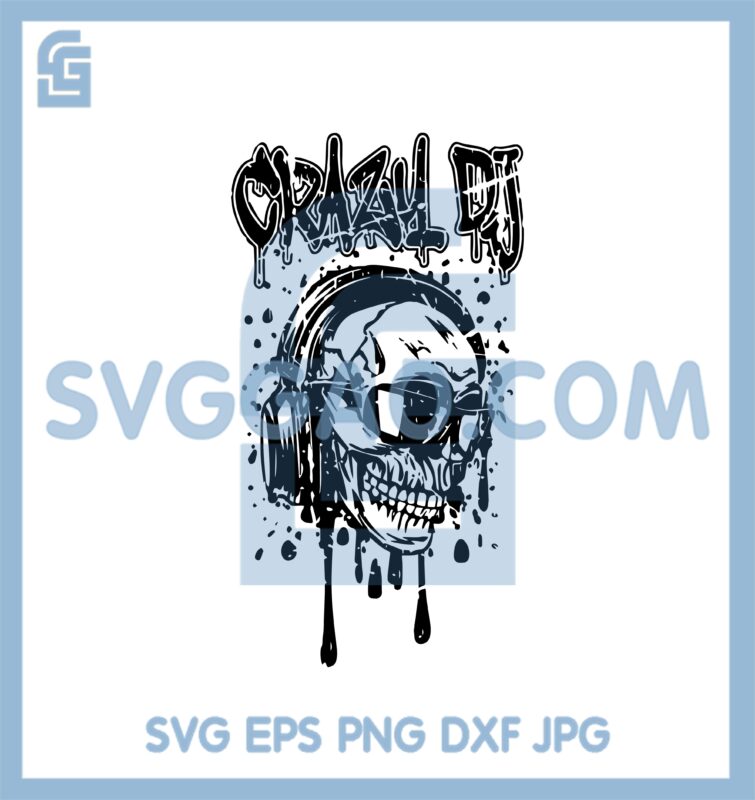 Distressed Skull Melt Svg, Skull Headphones, Crazy DJ Melt Svg