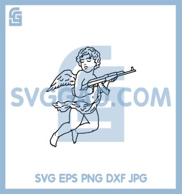 Angel Holding Guns Svg, Angel Ak47 Svg, Cherub Svg, Wings Svg – SVGGAO