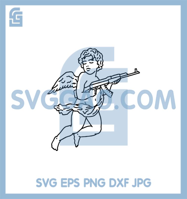 Angel Holding Guns Svg, Angel Ak47 Svg, Cherub Svg, Wings Svg – SVGGAO