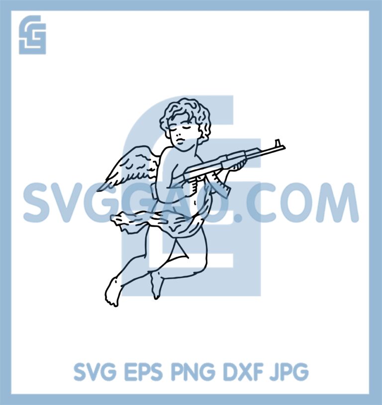 Angel Holding Guns Svg, Angel Ak47 Svg, Cherub Svg, Wings Svg – SVGGAO